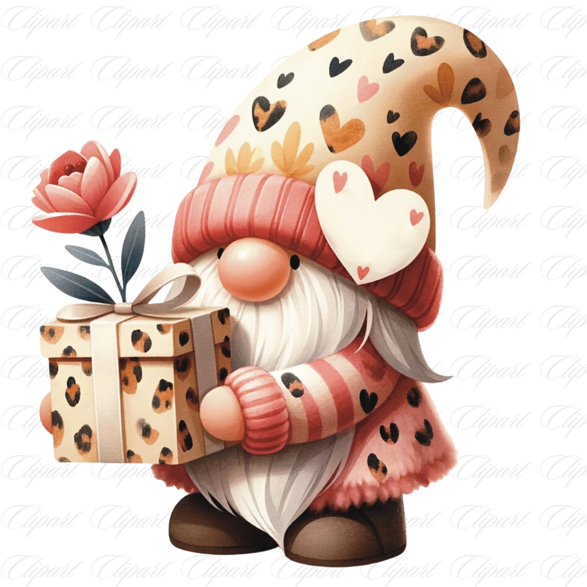 Watercolor Valentines Gnomes Clipart, 24 PNG Festive Gnomes Clipart ...