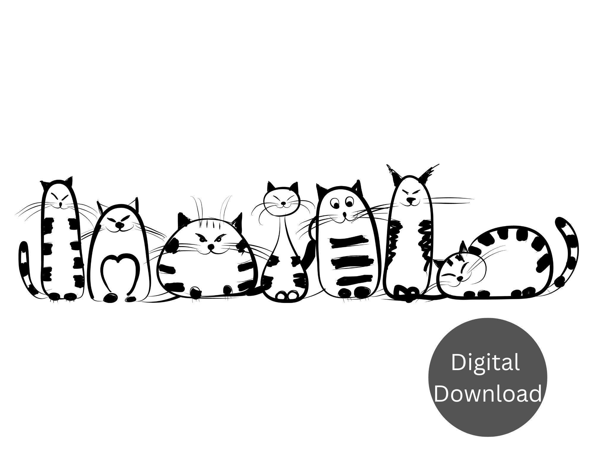 Printable Cats Wall Art Digital Download Prints Pet Portrait Watercolor ...