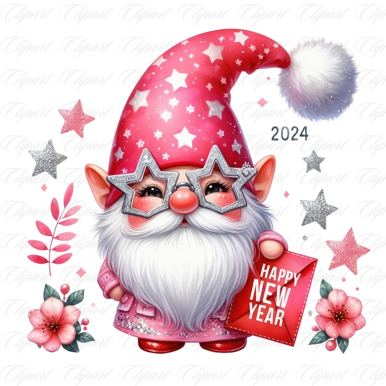 Happy New Year Gnome PNG, 2024 New Year Png, Pink Gnome Clipart, Happy ...