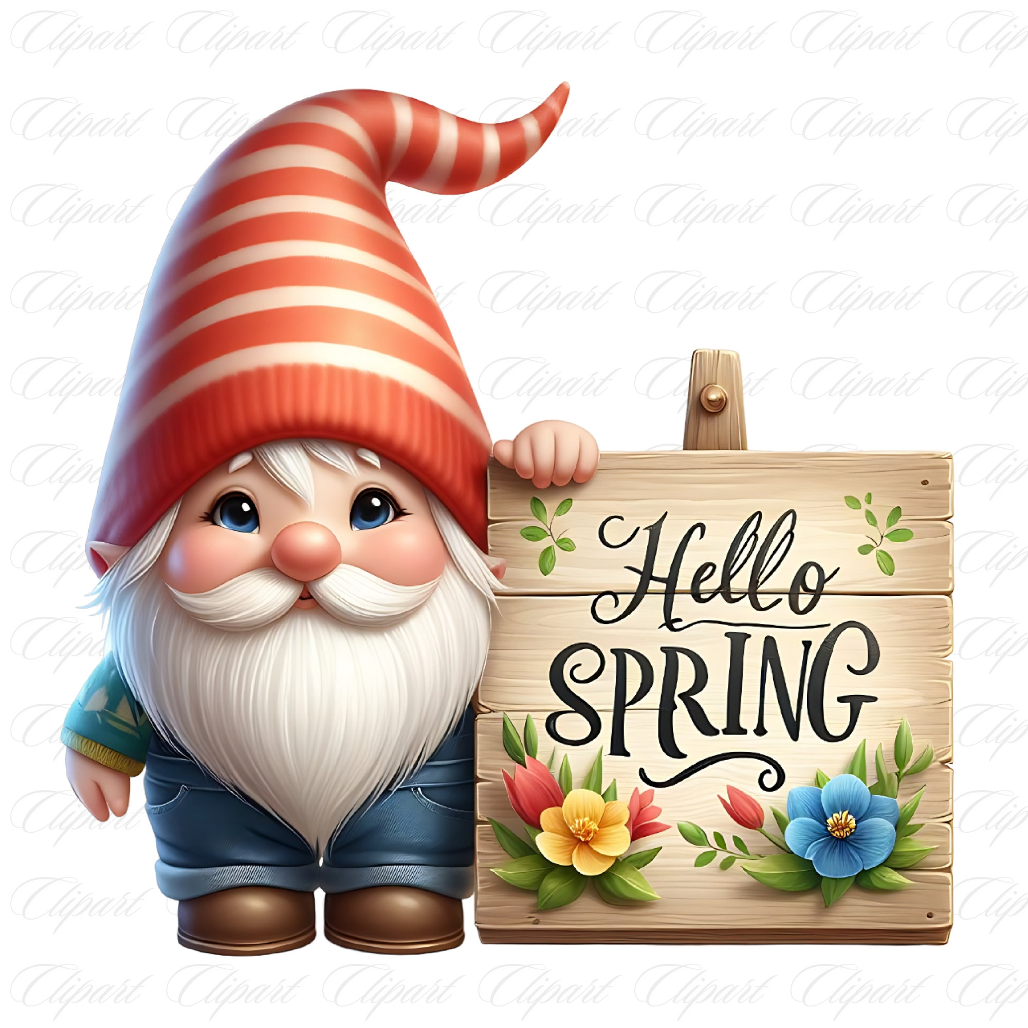 Hello Spring Clipart, Gnome With Sign PNG, Gardening Gnomes PNG ...