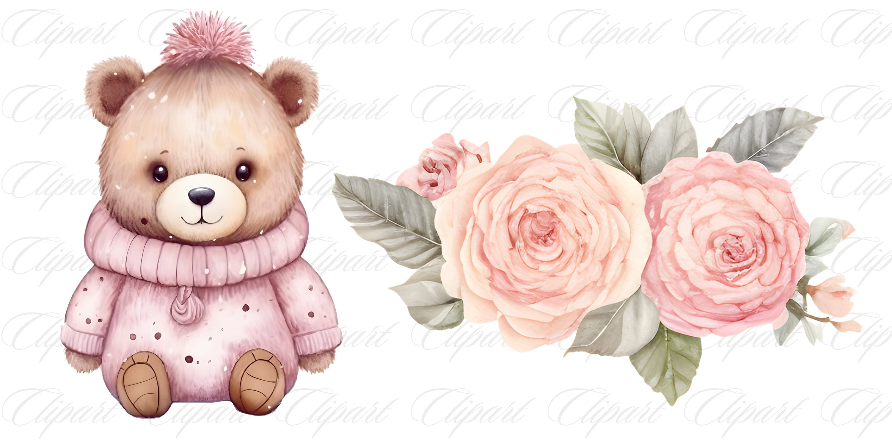 Pink Winter Clipart 20 High Quality PNG Files, Watercolor Pink ...