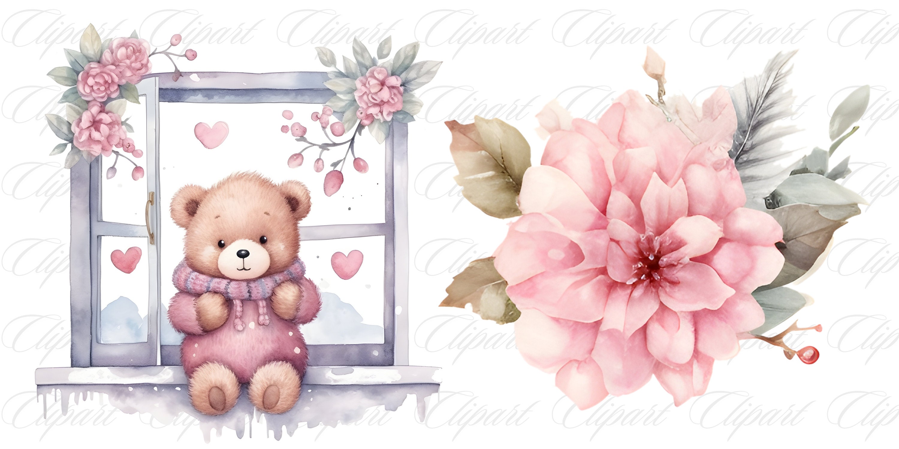 Pink Winter Clipart 20 High Quality PNG Files, Watercolor Pink ...