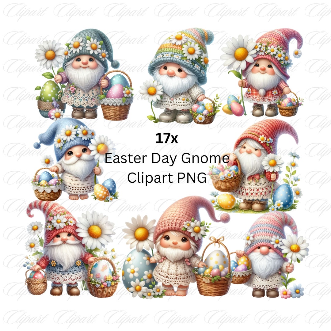 Easter Day Gnome Clipart Bundle, Garden Clipart, Spring Gnome PNG ...