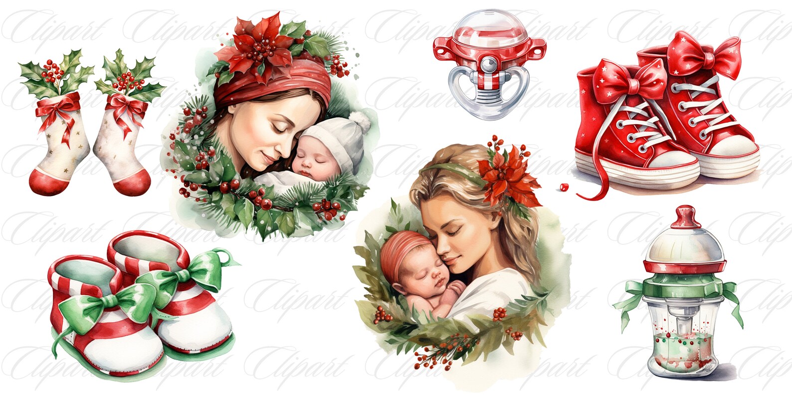 Watercolor Christmas Baby Bundle 47 High Quality Pngs, Baby Christmas ...