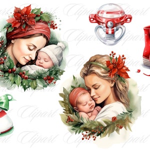 Watercolor Christmas Baby Bundle 47 High Quality Pngs, Baby Christmas ...