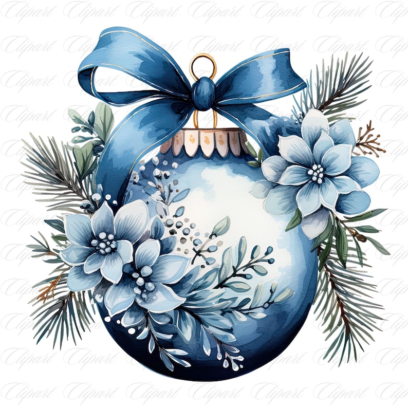 Watercolor Blue Christmas Ball Clipart 10 High Quality Pngs, Merry ...