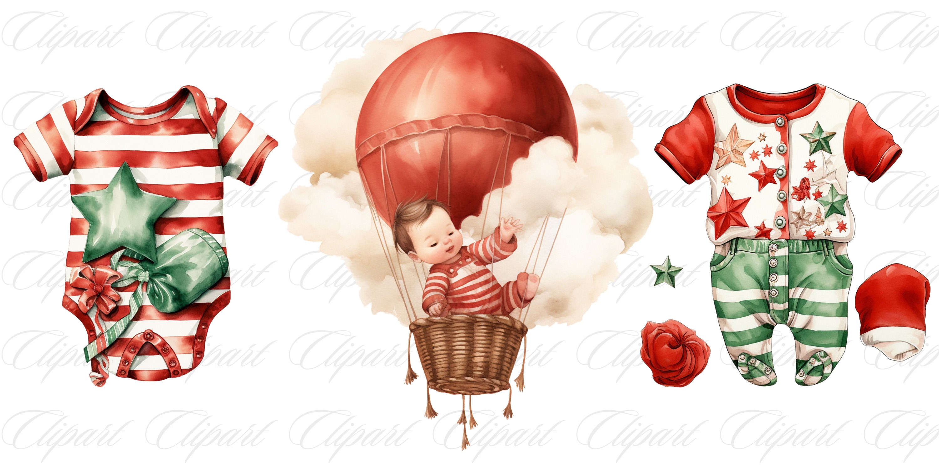 Watercolor Christmas Baby Bundle 47 High Quality Pngs, Baby Christmas ...