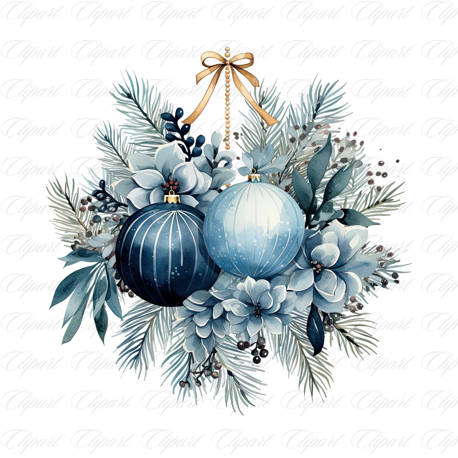 Watercolor Blue Christmas Ball Clipart 10 High Quality Pngs, Merry ...