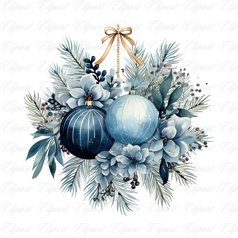 Watercolor Blue Christmas Ball Clipart 10 High Quality Pngs, Merry ...