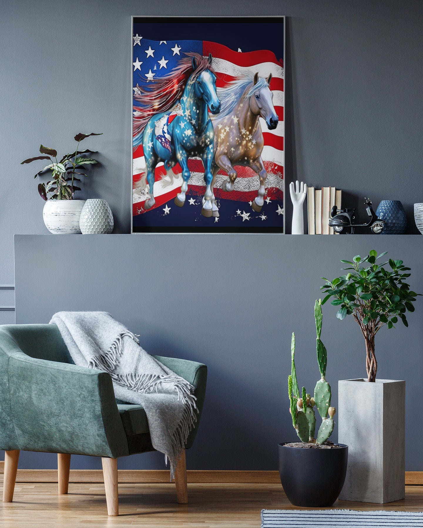 American Flag With Horse Wall Art Printable Animal 4th of July Horse ...