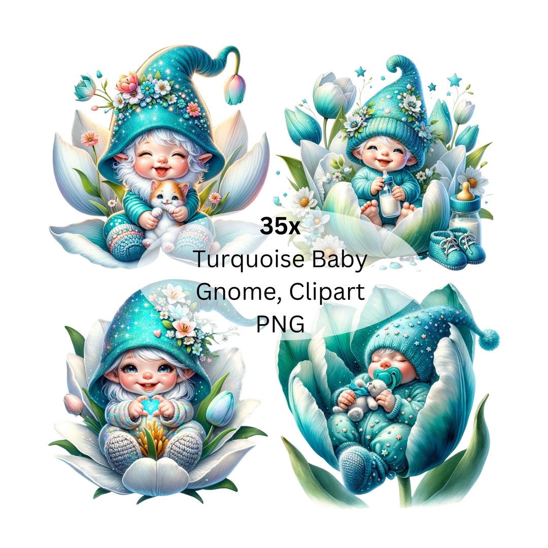 Cute Baby Gnome in Flower Clipart Bundle, 35 PNG Files, Heart Hand Sign ...