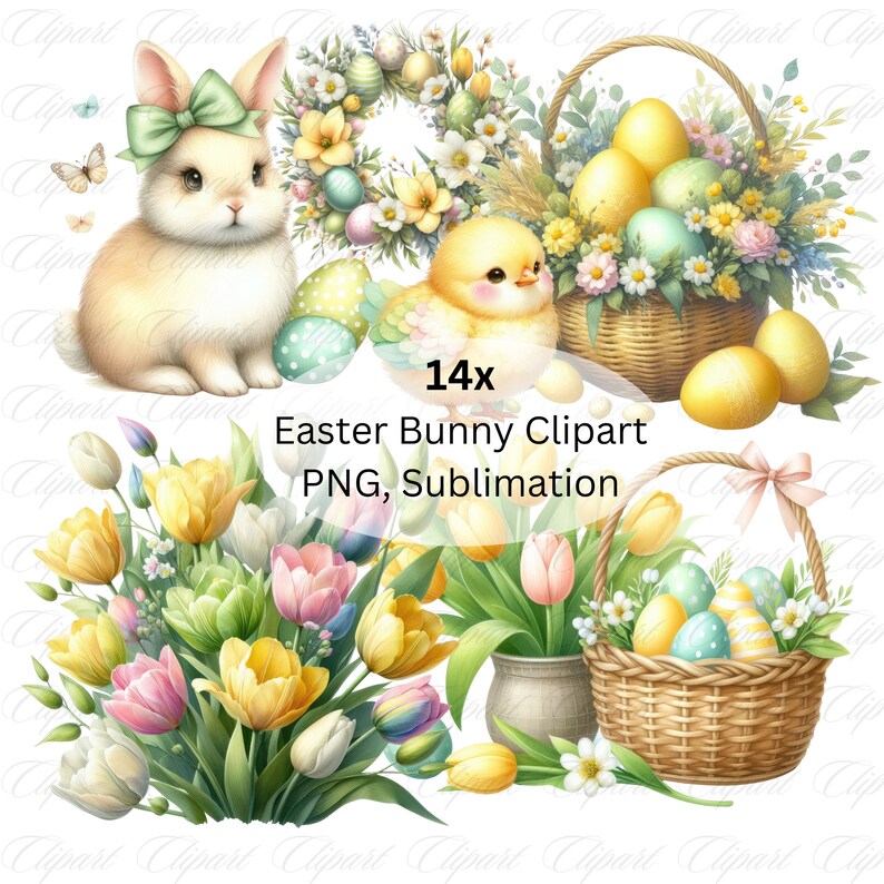 Watercolor Easter Clipart Bundle, Spring Clipart, Easter Wreath Clipart ...