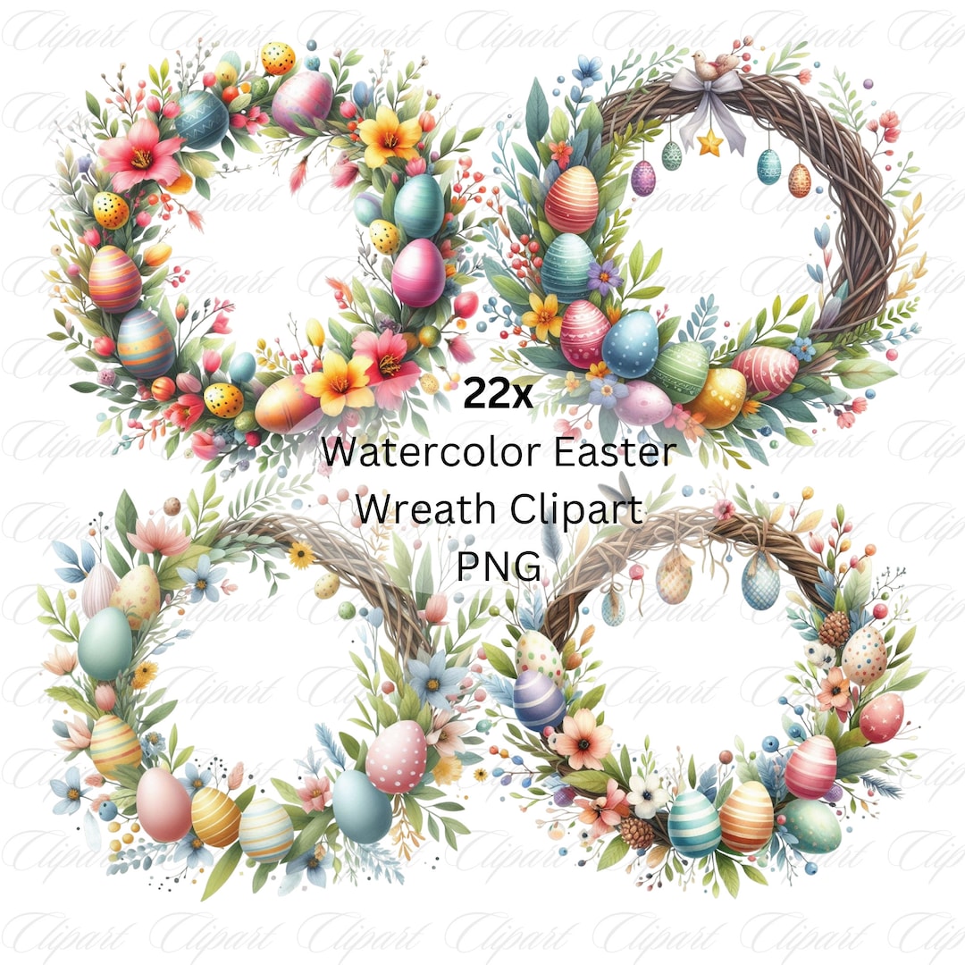 Watercolor Easter Wreath Clipart Bundle, 22 PNG Files High Quality ...