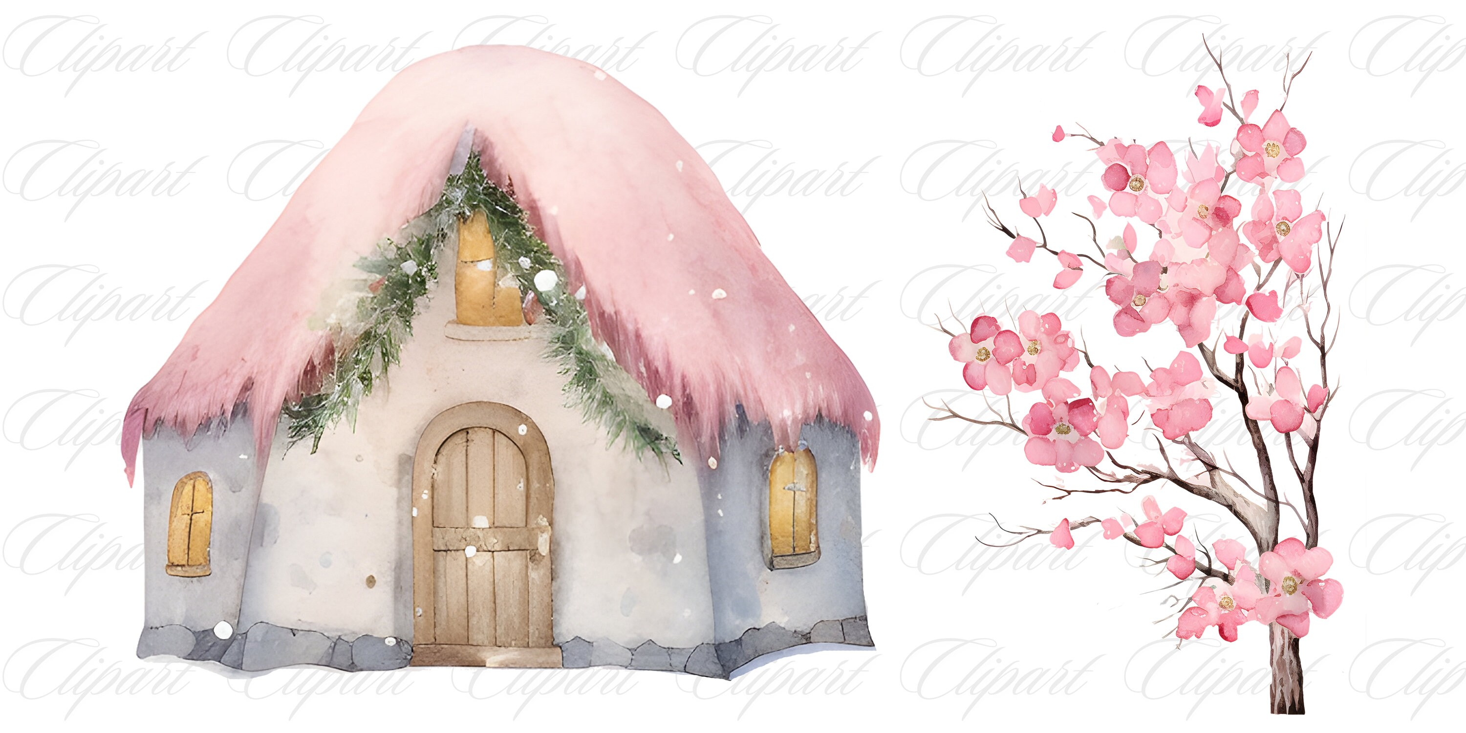 Pink Winter Clipart 20 High Quality PNG Files, Watercolor Pink ...