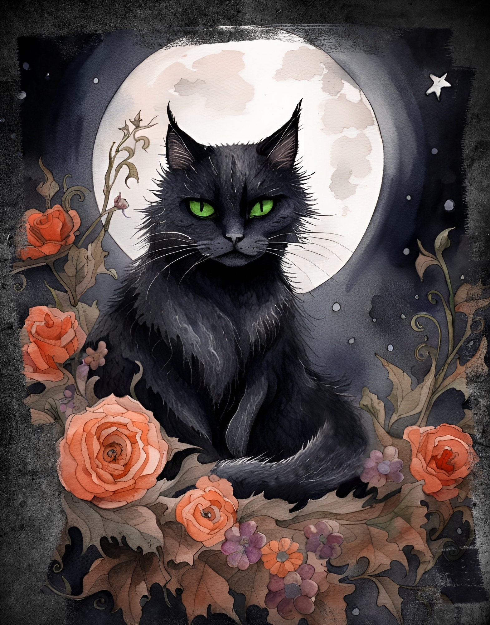 Printable Cat Wall Art Set of 3 Autumn Moon and Black Cats - Etsy