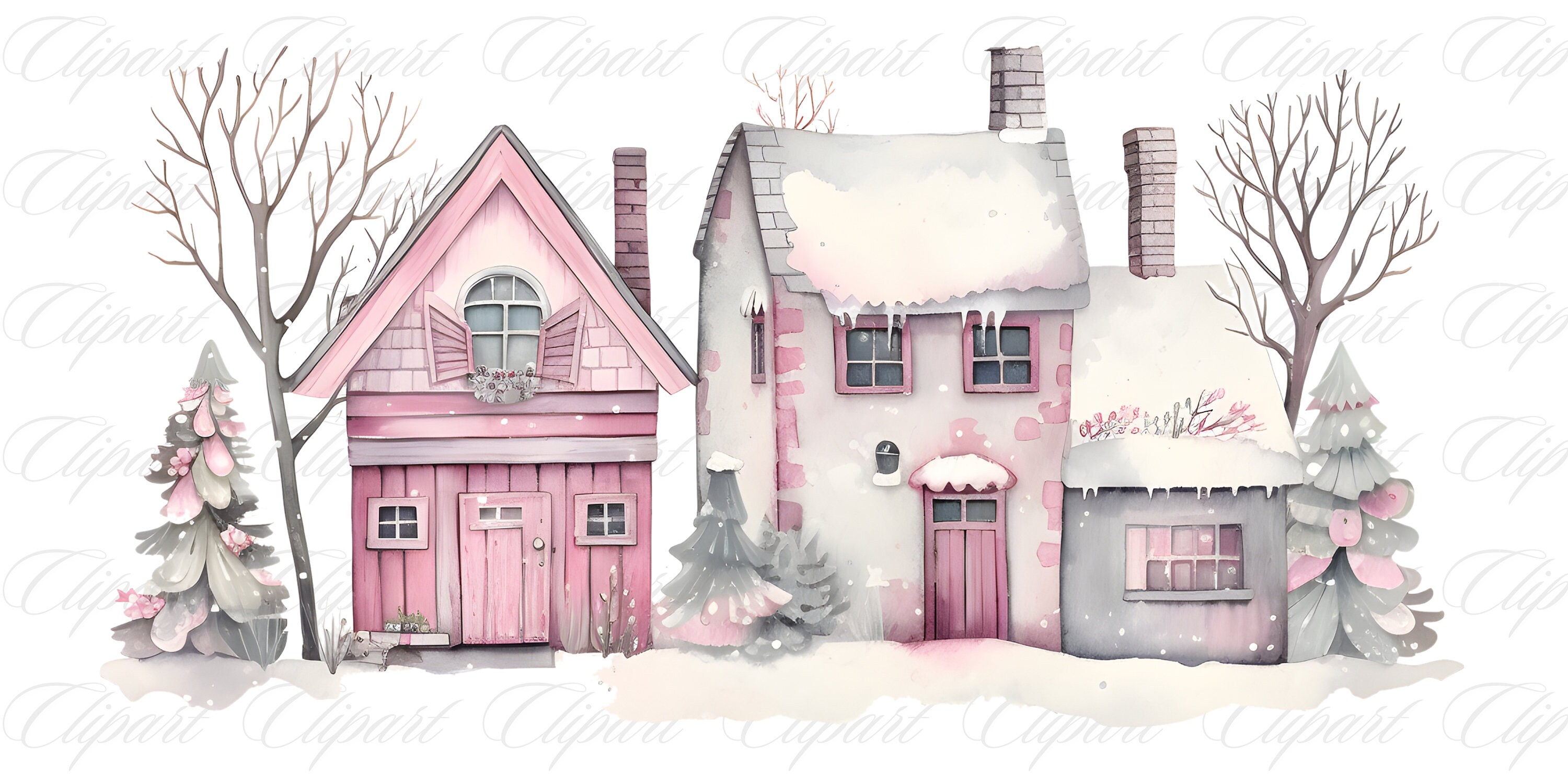 Pink Winter Clipart 20 High Quality PNG Files, Watercolor Pink ...