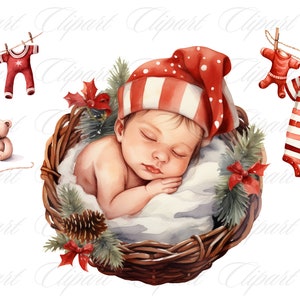 Watercolor Christmas Baby Bundle 47 High Quality Pngs, Baby Christmas ...