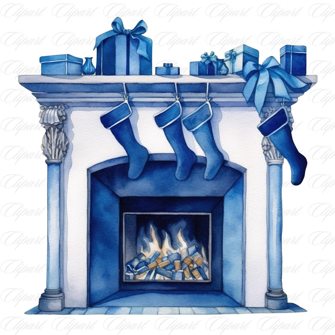 Watercolor Blue Christmas Clipart 22 High Quality Pngs Merry - Etsy