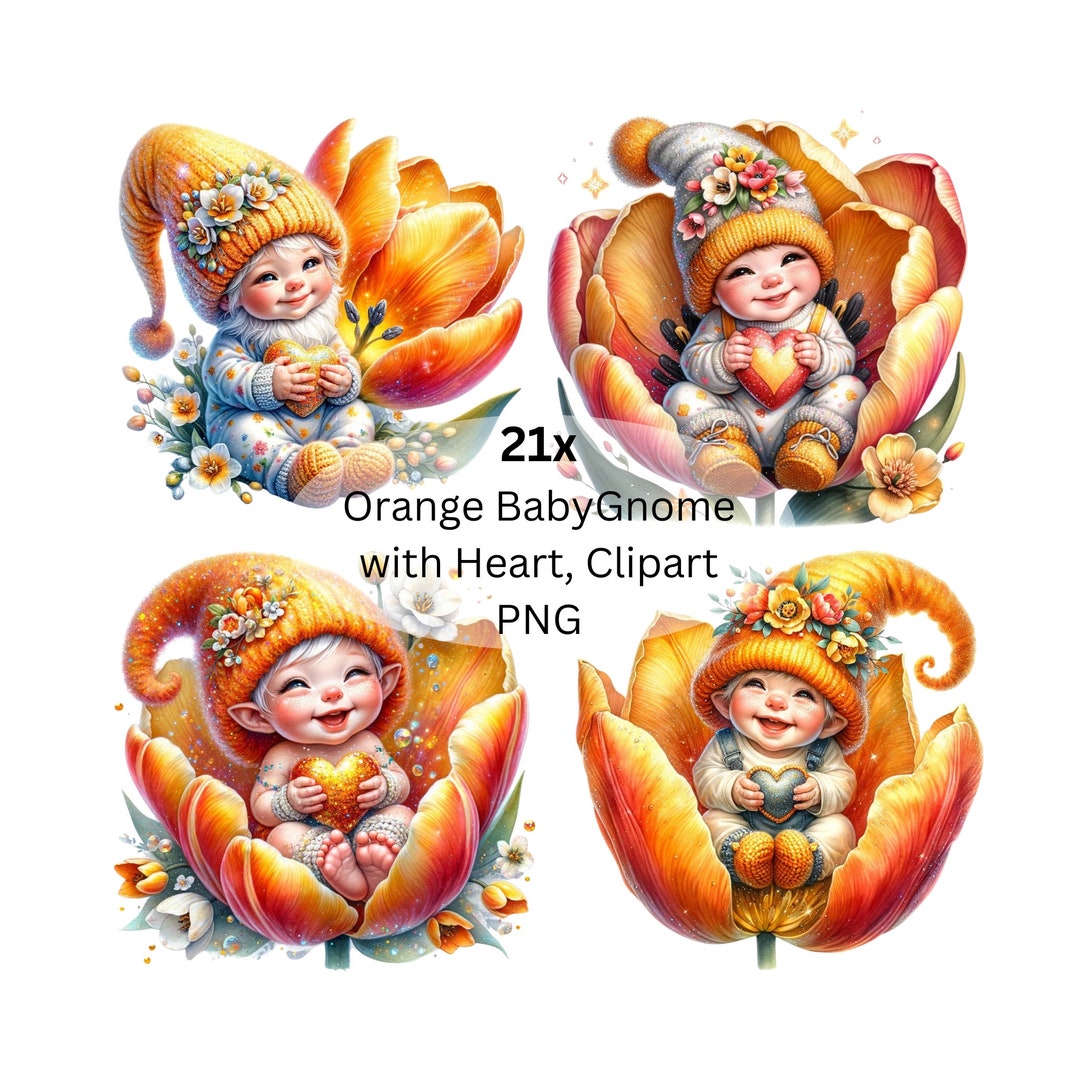 Watercolor Baby Gnome With Heart and Flower Clipart Bundle, 21 PNG ...