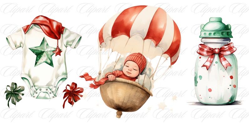 Watercolor Christmas Baby Bundle 47 High Quality Pngs, Baby Christmas ...