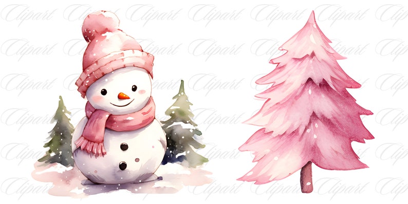 Pink Winter Clipart 20 High Quality PNG Files, Watercolor Pink ...