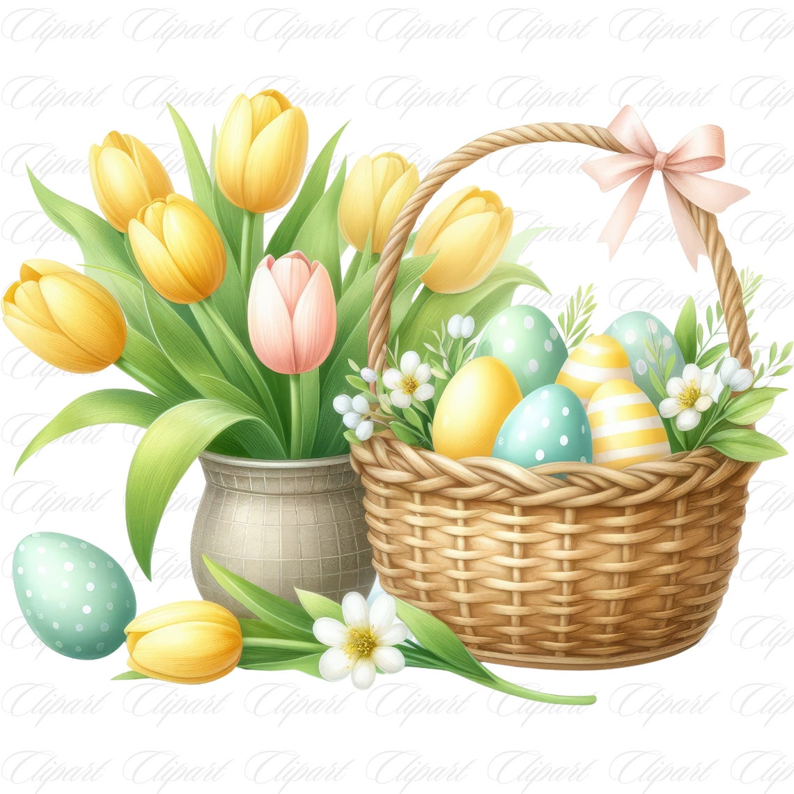 Watercolor Easter Clipart Bundle, Spring Clipart, Easter Wreath Clipart ...