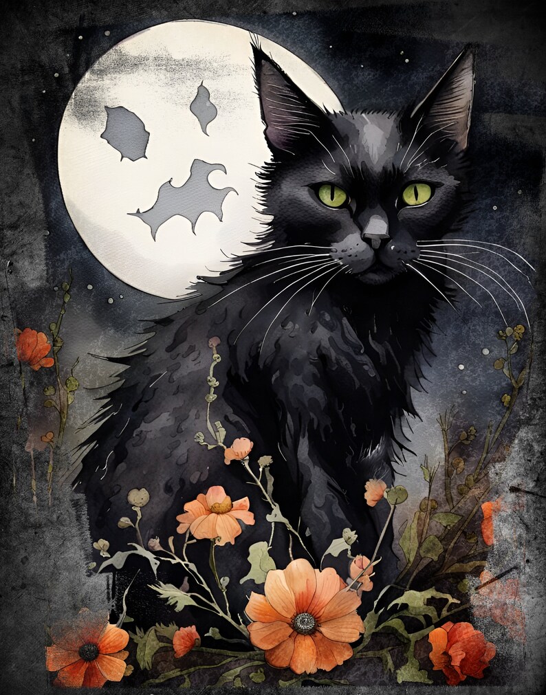 Printable Cat Wall Art Set of 3 Autumn Moon and Black Cats - Etsy UK