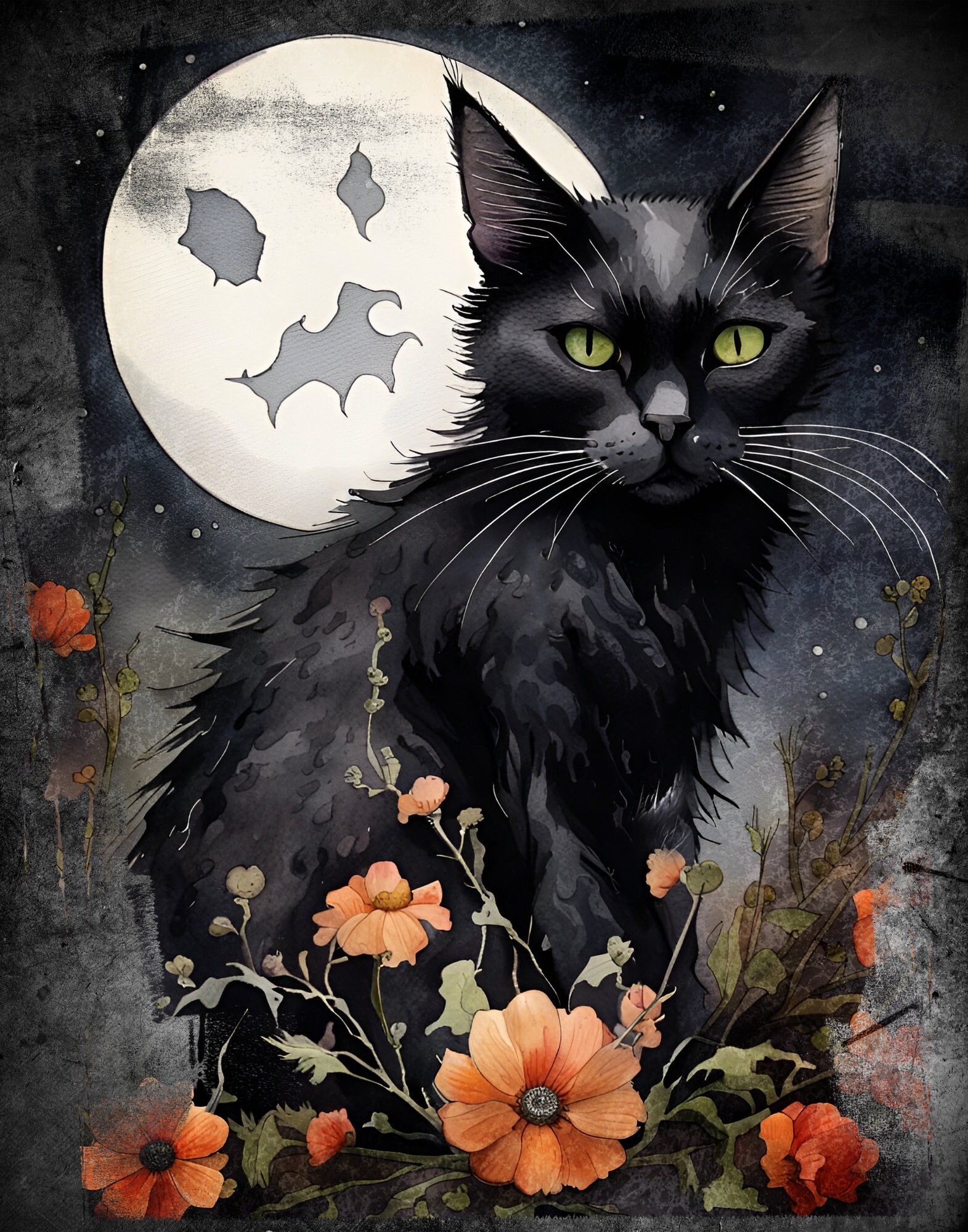 Printable Cat Wall Art Set of 3 Autumn Moon and Black Cats - Etsy
