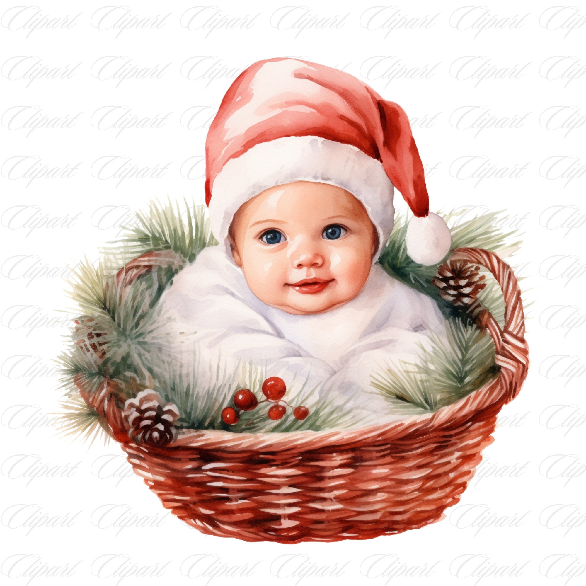 Watercolor Christmas Baby Bundle 47 High Quality Pngs, Baby Christmas ...