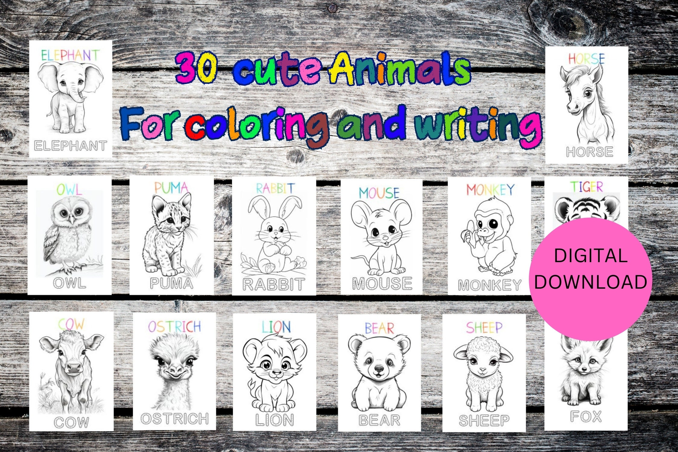 30 Printable Coloring Pages for Kids Cute Baby Animals Coloring Sheets ...