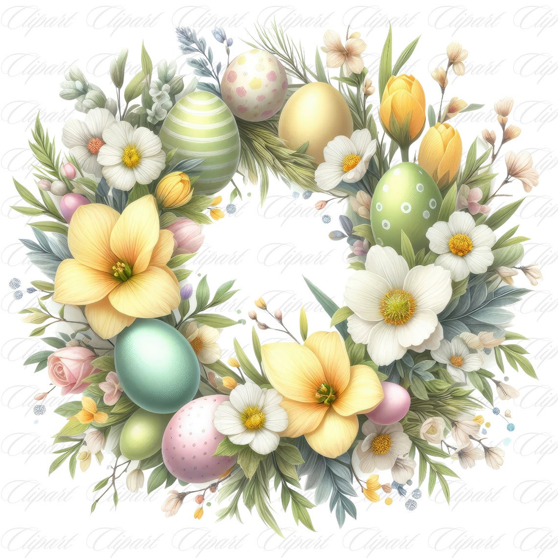 Watercolor Easter Clipart Bundle, Spring Clipart, Easter Wreath Clipart ...