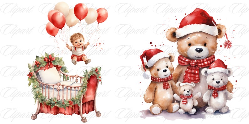 Watercolor Christmas Baby Bundle 47 High Quality Pngs, Baby Christmas ...