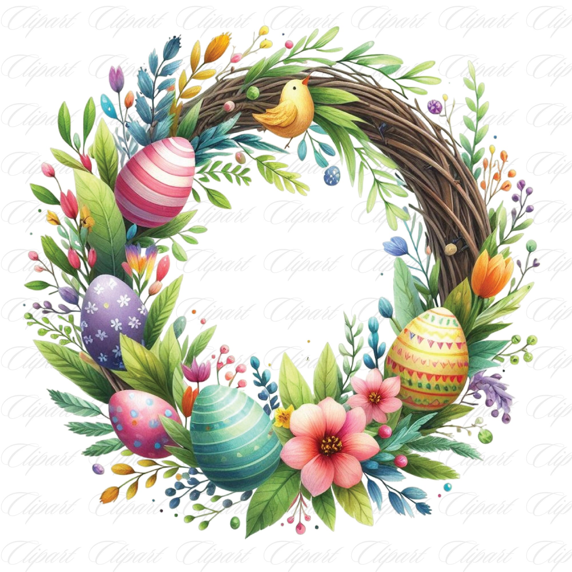 Watercolor Easter Wreath Clipart Bundle, 22 PNG Files High Quality ...