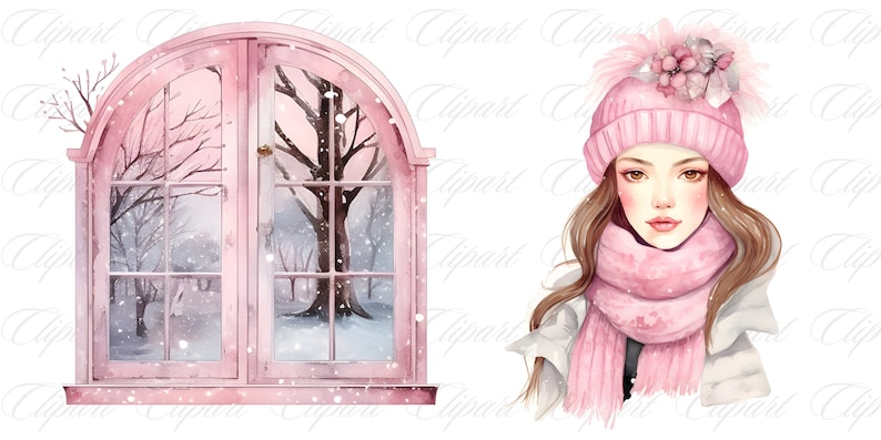 Pink Winter Clipart 20 High Quality PNG Files, Watercolor Pink ...