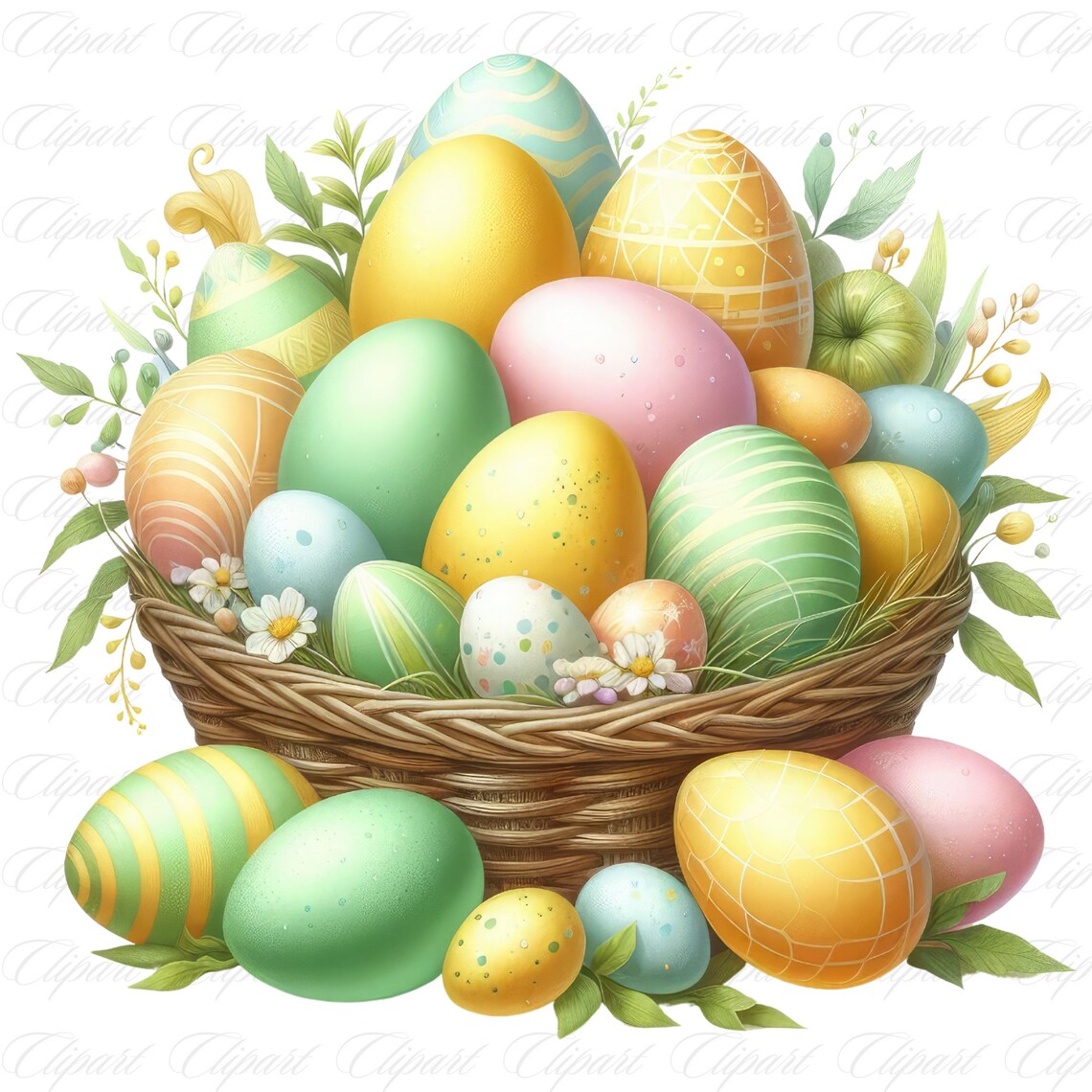 Watercolor Easter Clipart Bundle, Spring Clipart, Easter Wreath Clipart ...