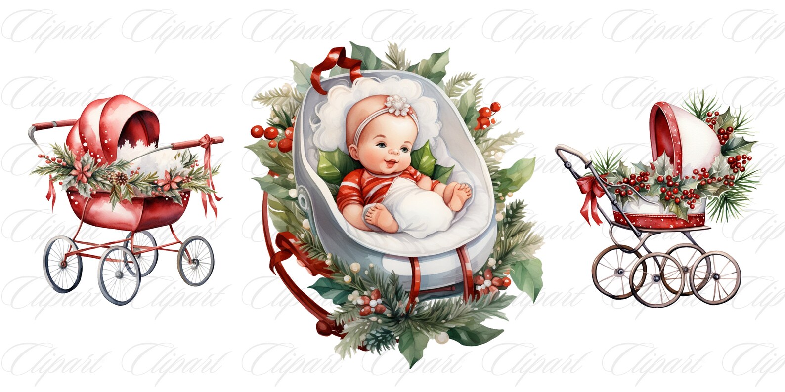 Watercolor Christmas Baby Bundle 47 High Quality Pngs, Baby Christmas ...