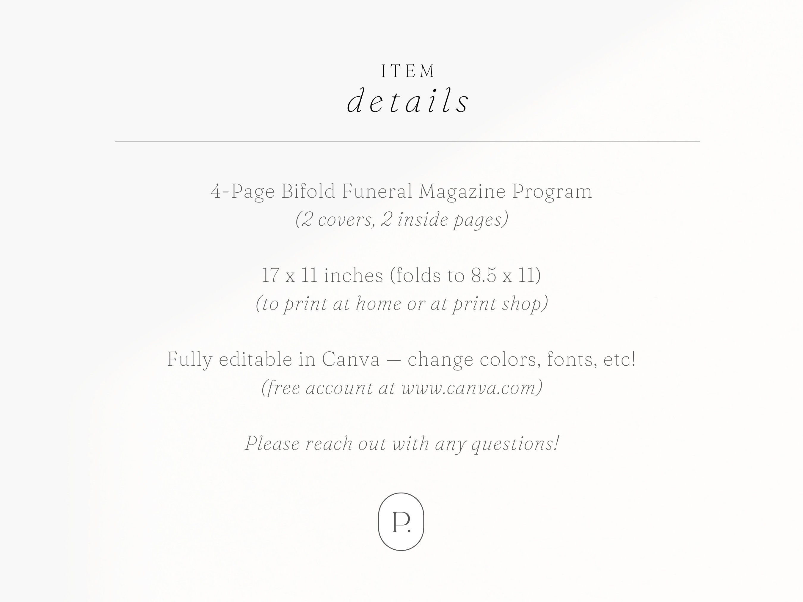 Funeral Magazine Template Canva Funeral Program Celebration of Life ...