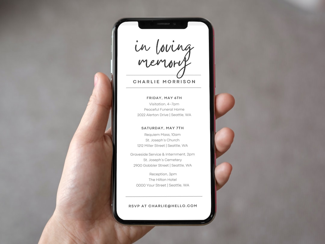 Simple Funeral Electronic Invitation Template Canva Text Only Funeral ...