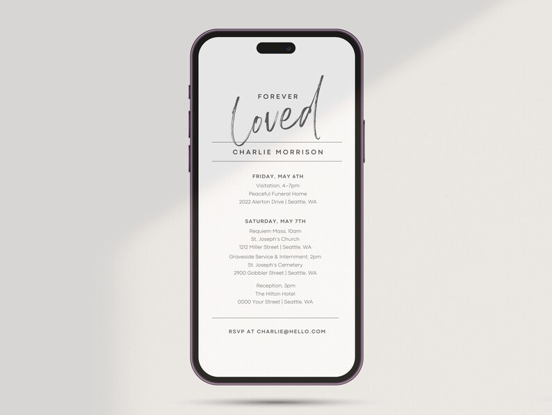Simple Funeral Electronic Invitation Template Canva | Text Only Funeral ...