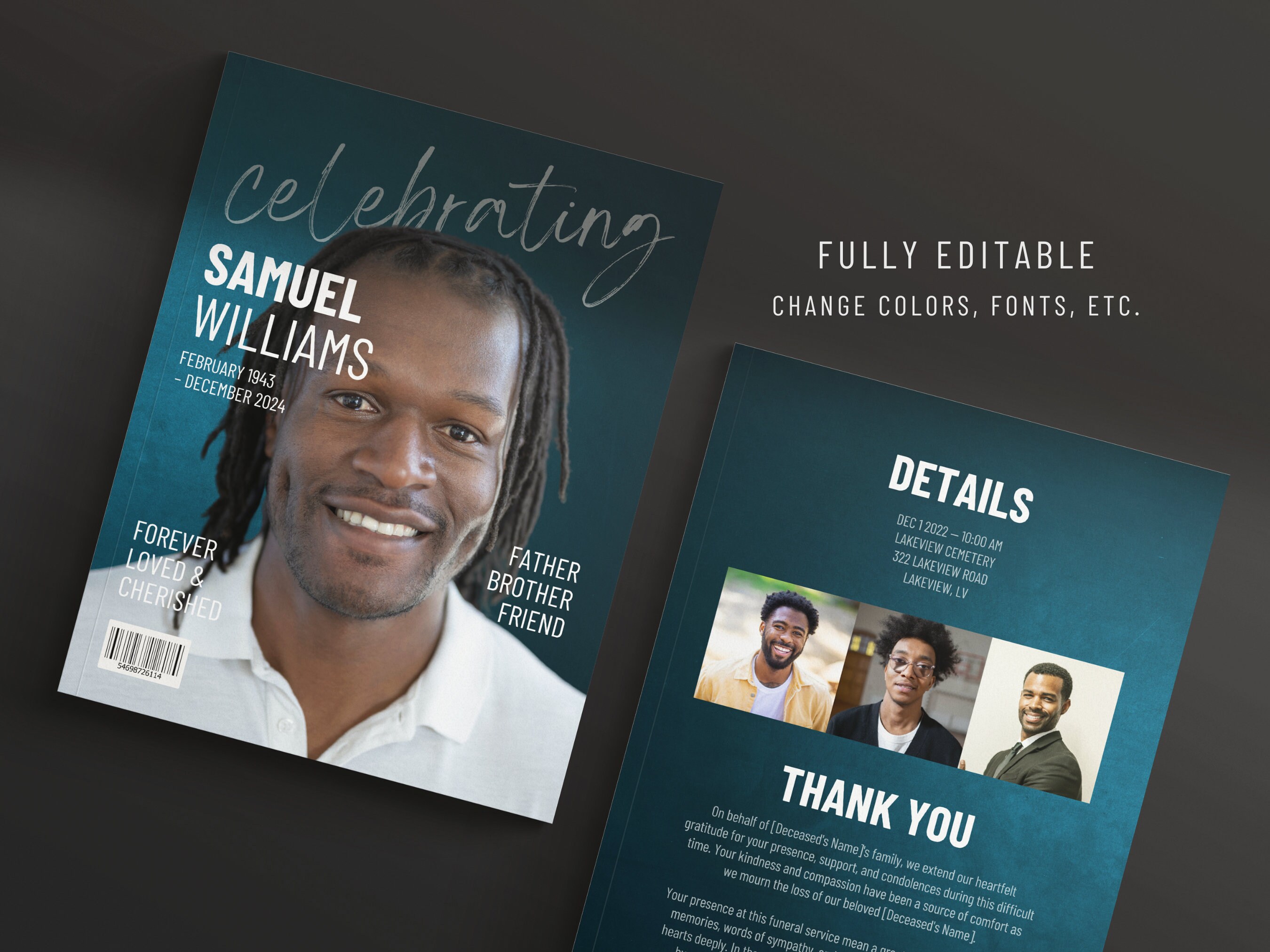 Funeral Magazine Template Canva Funeral Program Celebration of Life ...