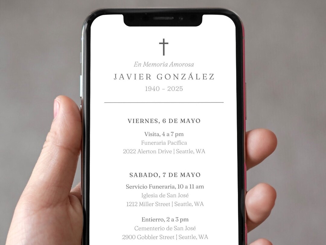 Spanish Funeral Electronic Invitation Template: Minimalist Memorial Evite (canva) - Etsy