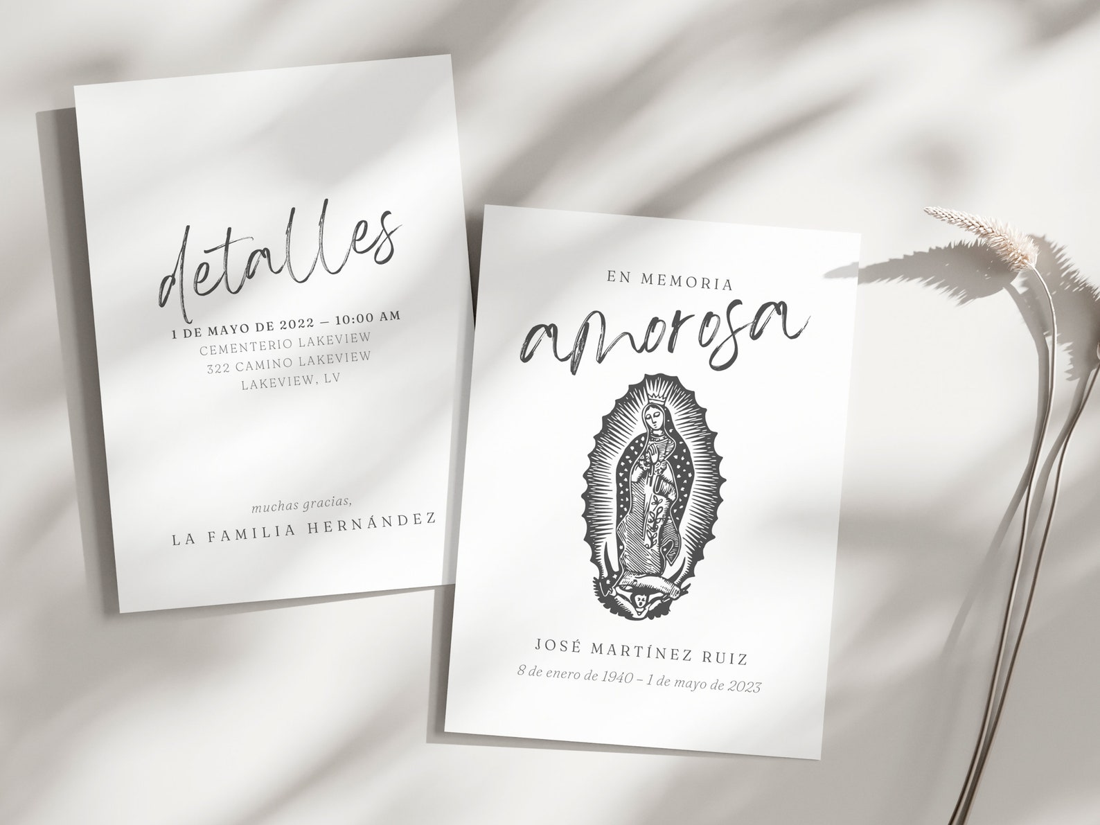 Spanish Funeral Program | Invite | En Memoria De | Tarjeta Funeral ...