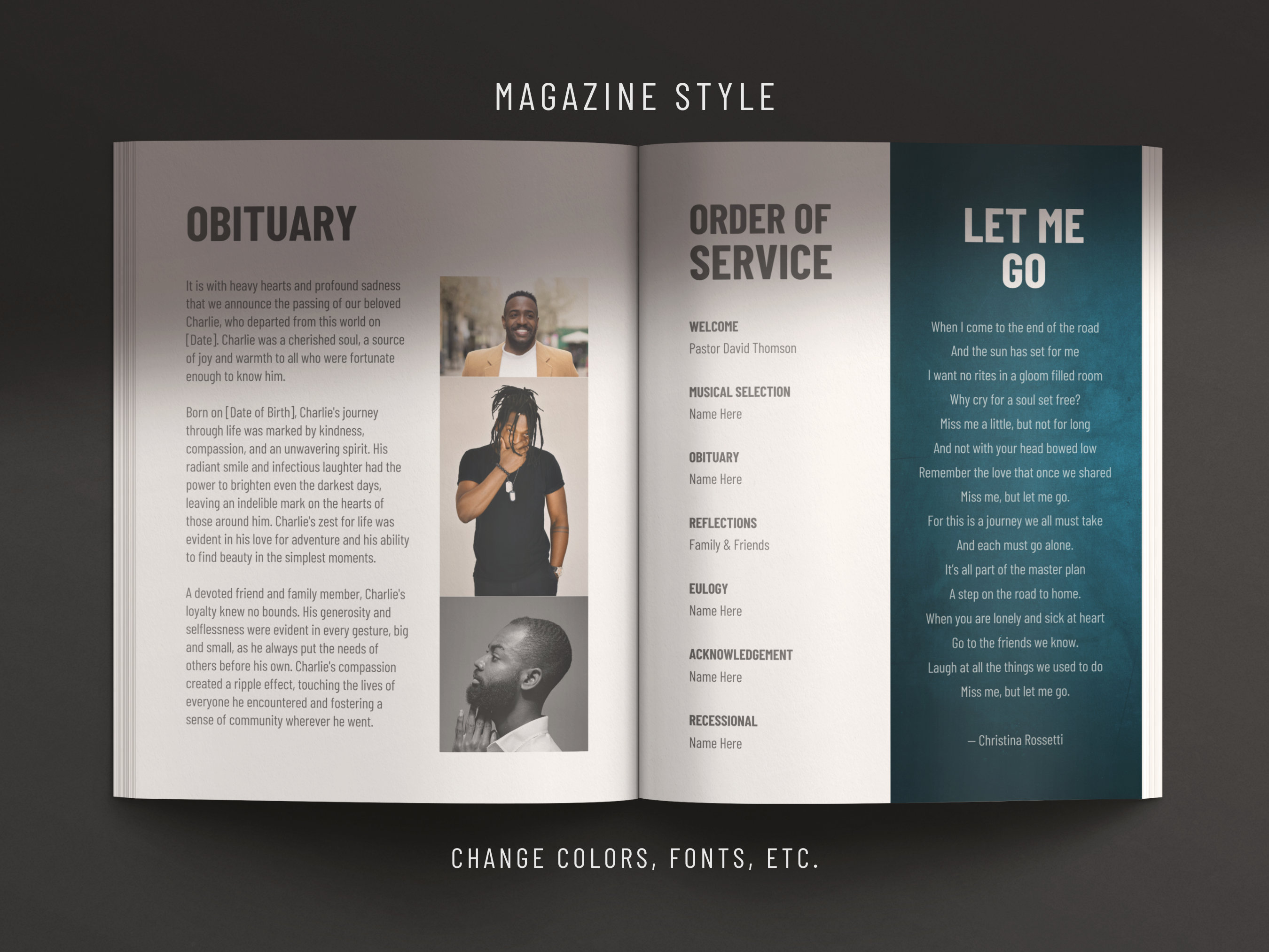 Blue Funeral Magazine Template Canva Funeral Program Celebration of ...