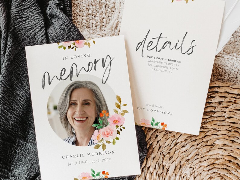 Floral Funeral Program Cherry Blossom Funeral Template Obituary ...