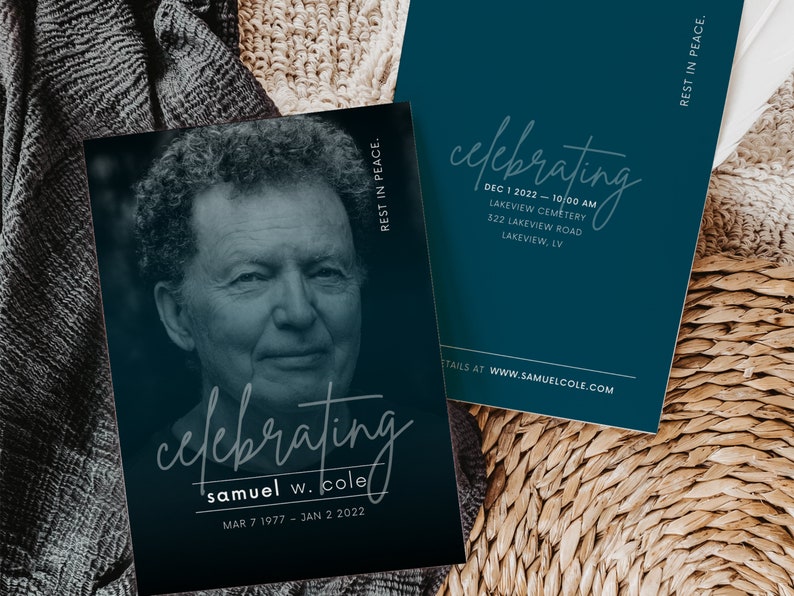 Blue Funeral Program Template Canva Funeral Service Brochure ...