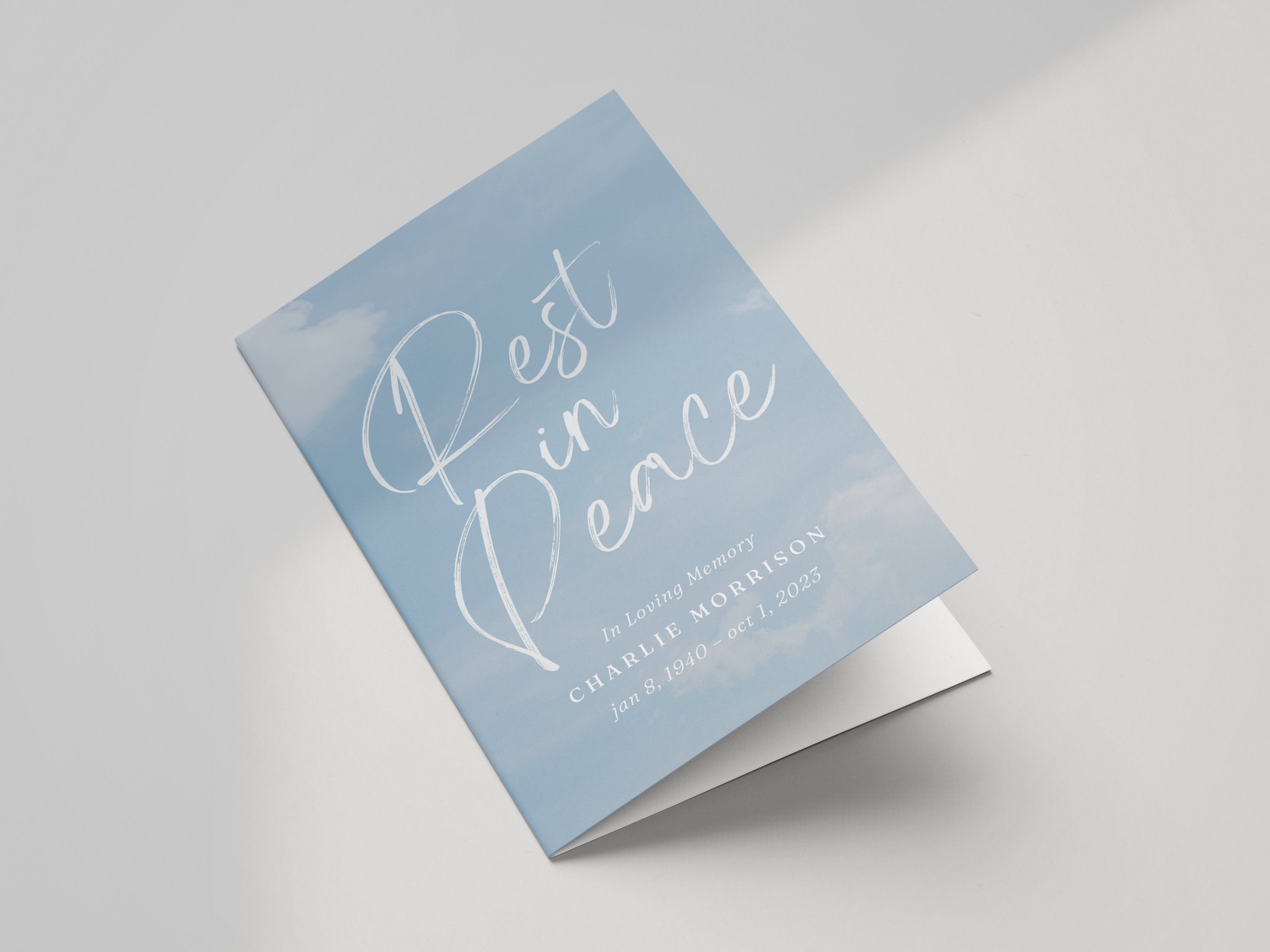 Blue Sky Clouds Funeral Program Template Canva Text Only Obituary ...