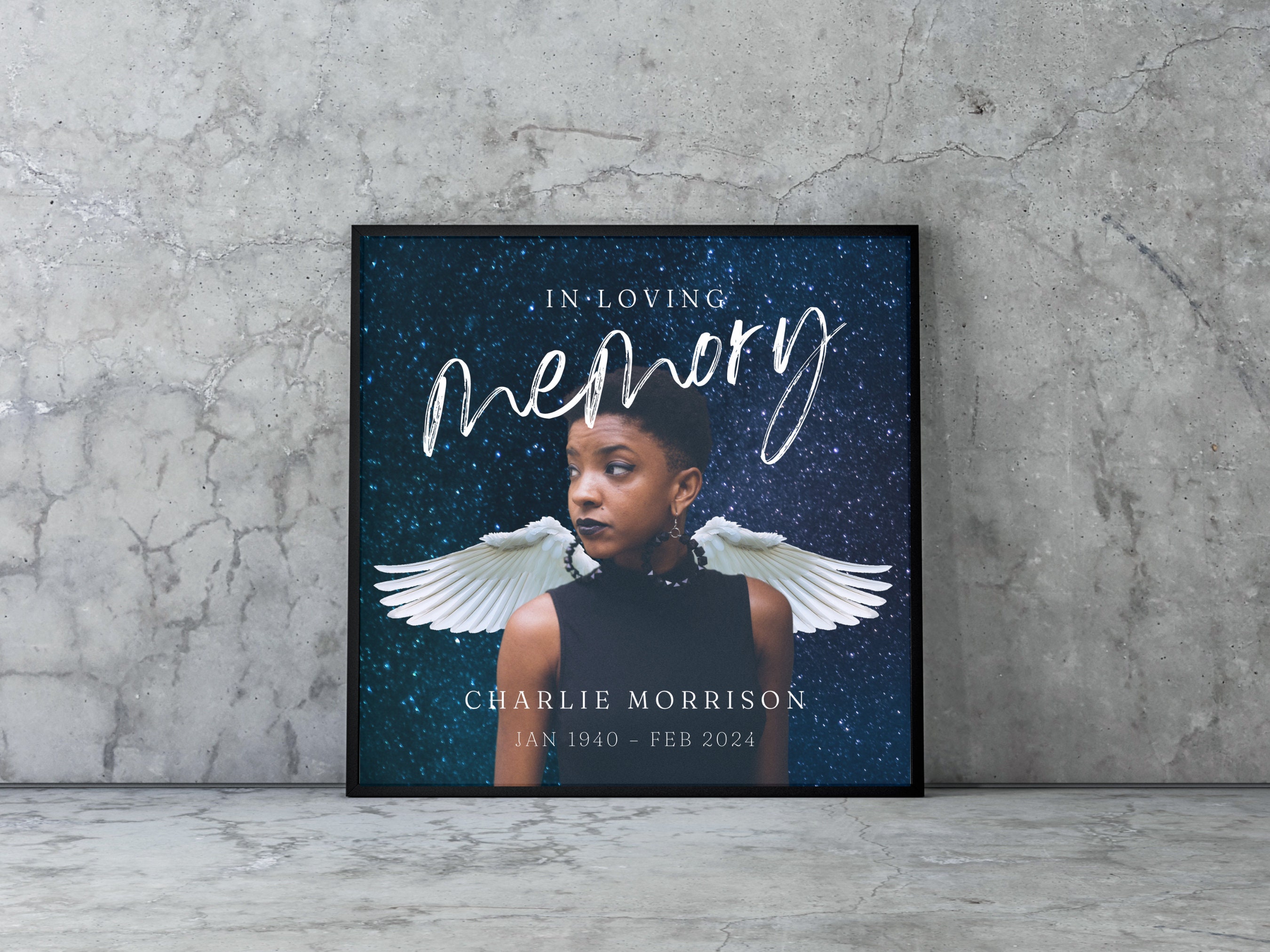 Memorial Photo Canva Template Angel Wings Funeral Image Memorial ...