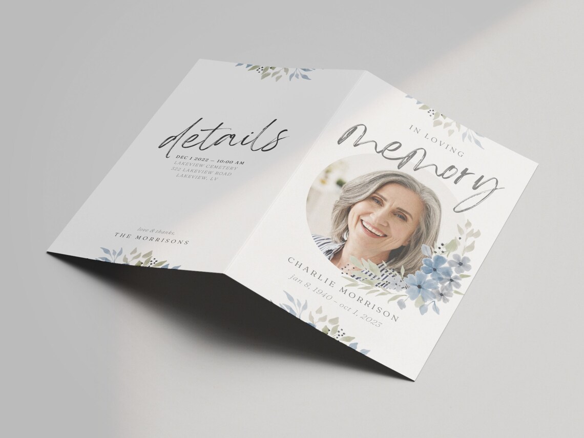 Editable Floral Funeral Program Template | Modern Memorial Program ...
