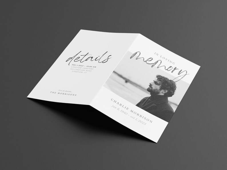 Modern Funeral Program Template Man Canva Masculine Funeral Program ...