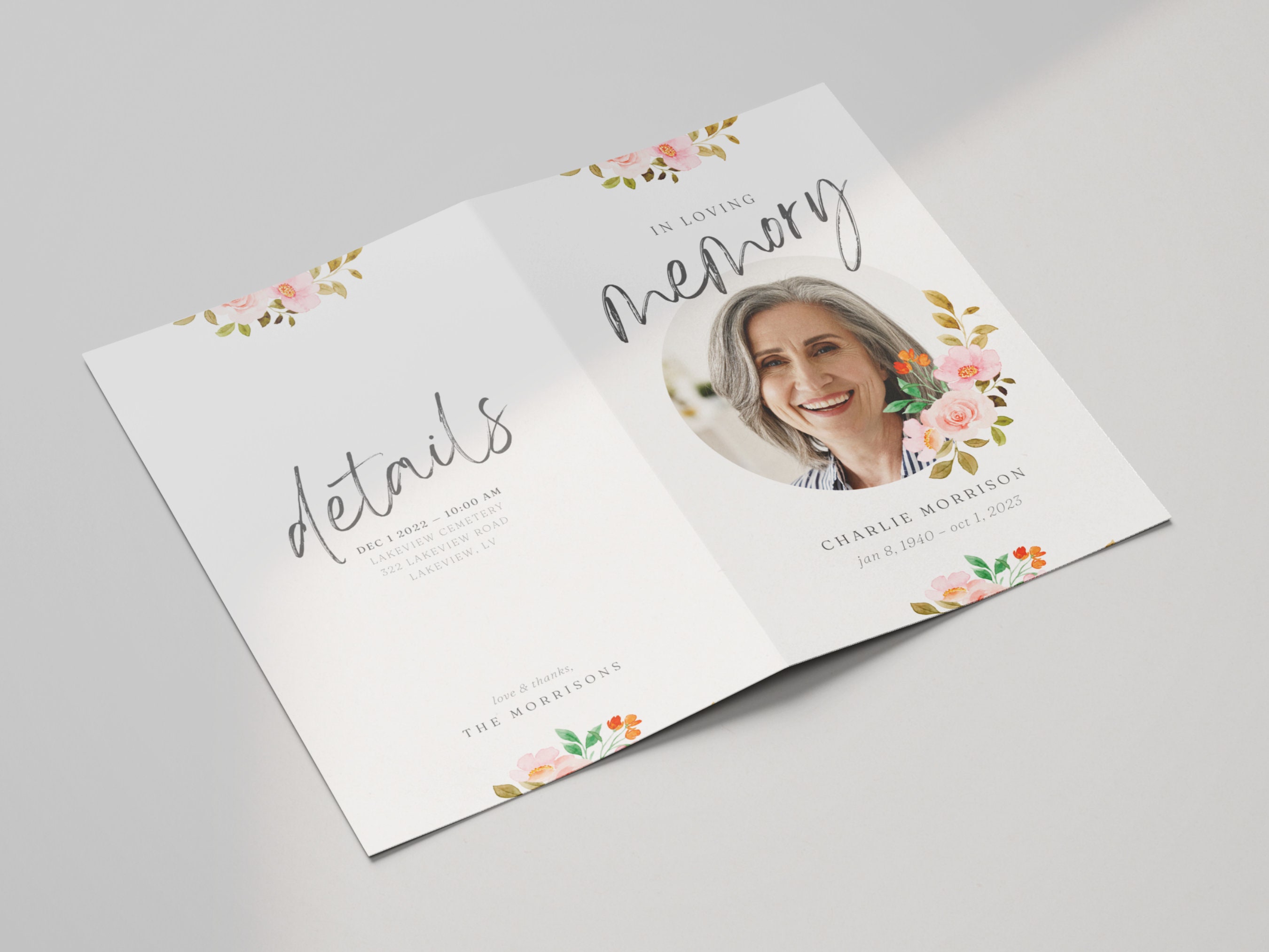 Floral Funeral Program | Cherry Blossom Funeral Template | Obituary ...